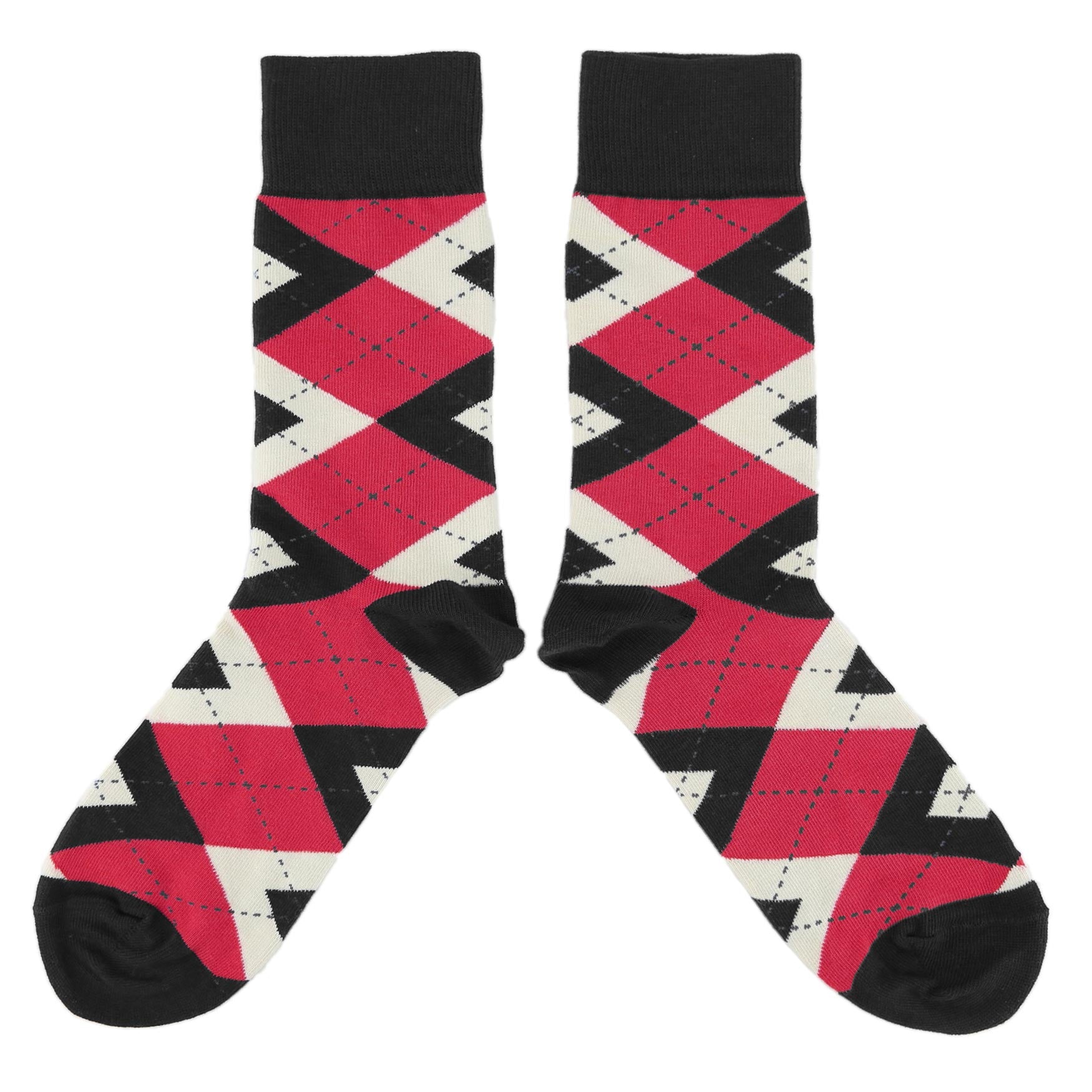 Cherry Red Gray Argyle Men’s Dress Socks