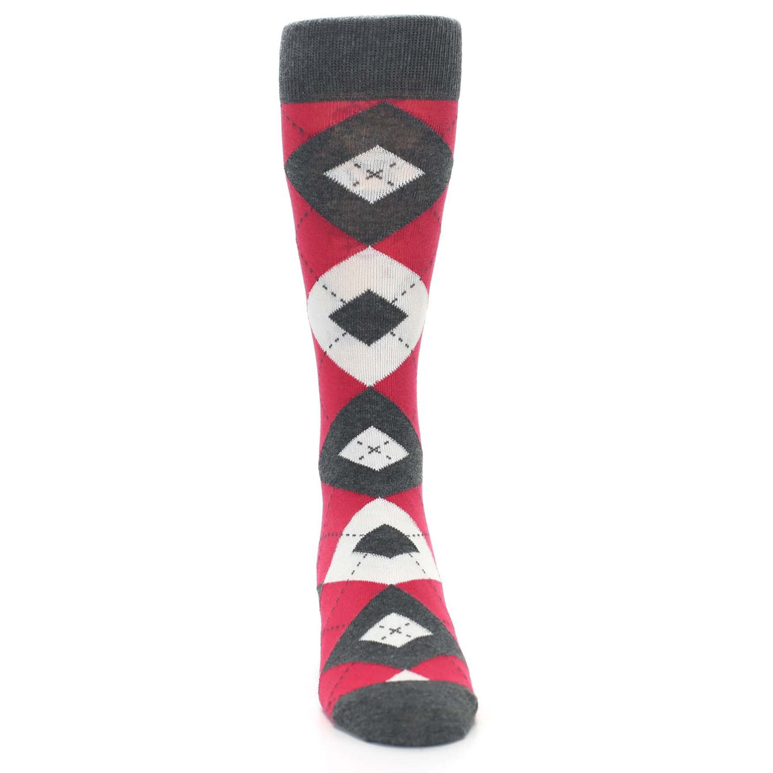Cherry Red Gray Argyle Men’s Dress Socks