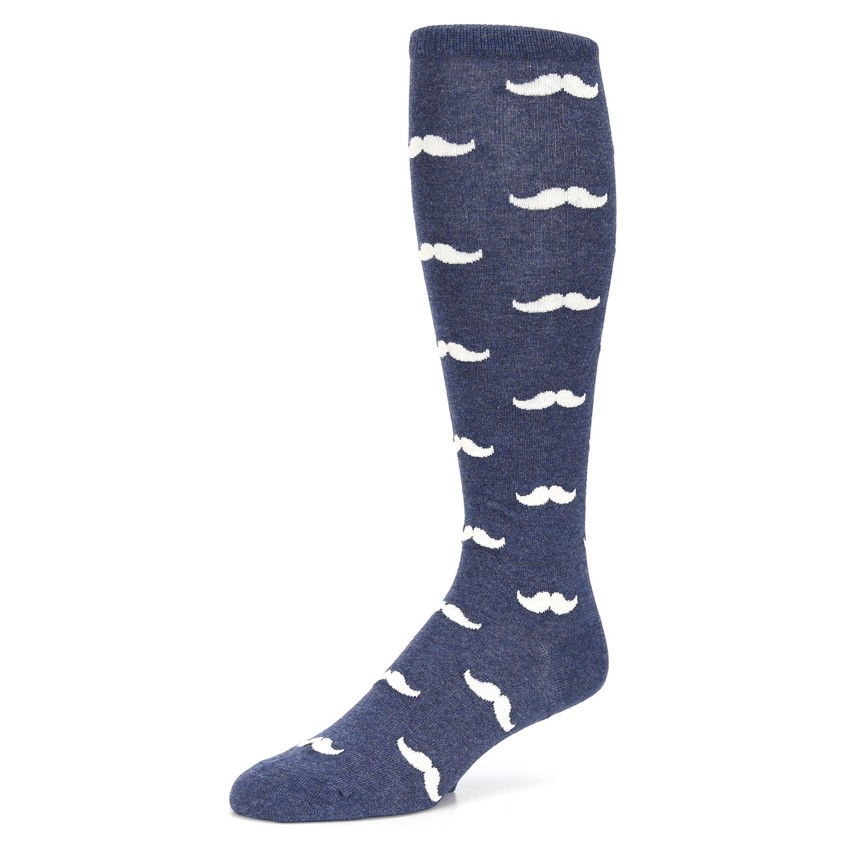 Heathered Navy Mustache Socks - Men's Over-the-Calf Socks